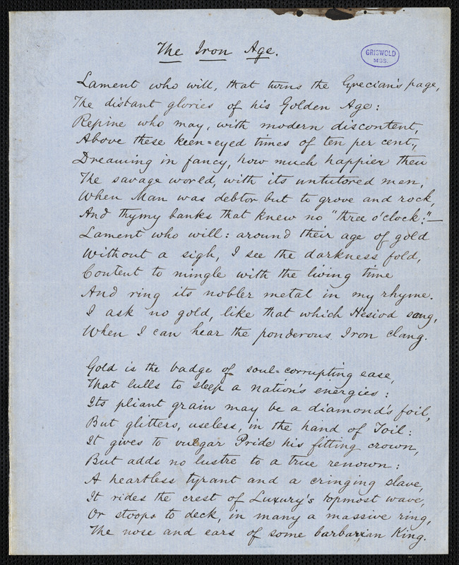 Manuscript poem: "The Iron Age" - Digital Commonwealth