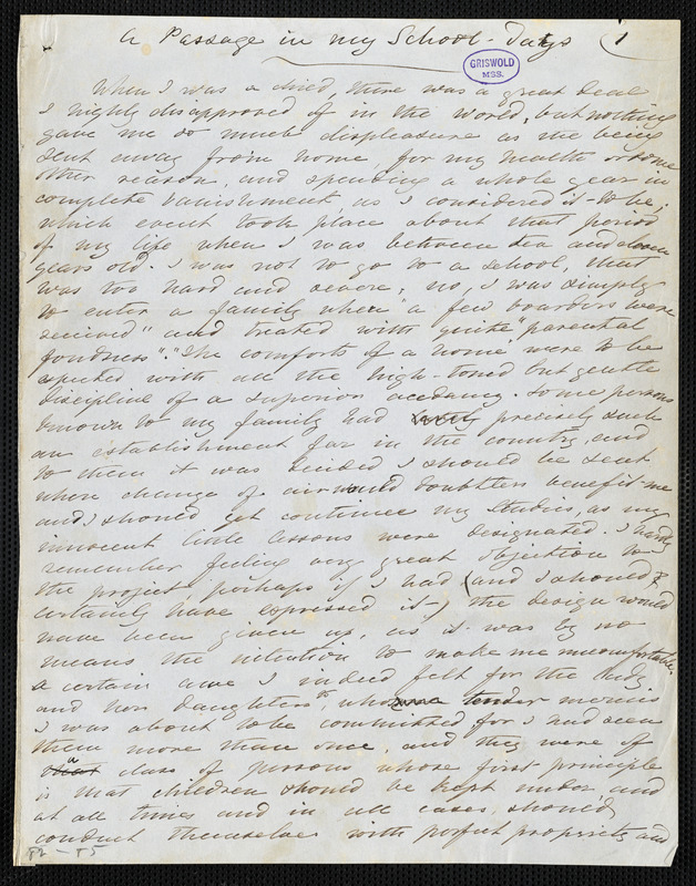 Manuscript poem: "A Passage in My School Days" - Digital Commonwealth