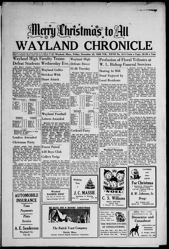 The Wayland Chronicle. December 22, 1939 - Digital Commonwealth