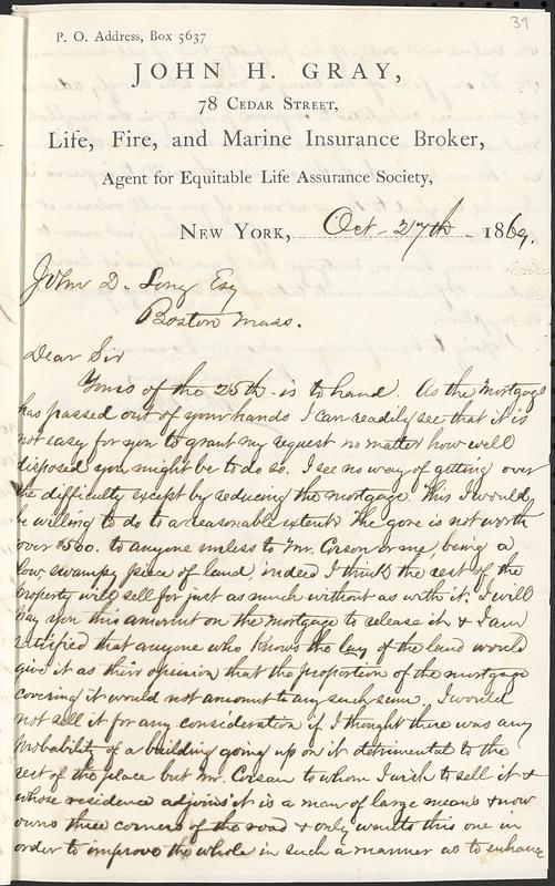Letter from John H. Gray to John D. Long, October 27, 1869 - Digital ...