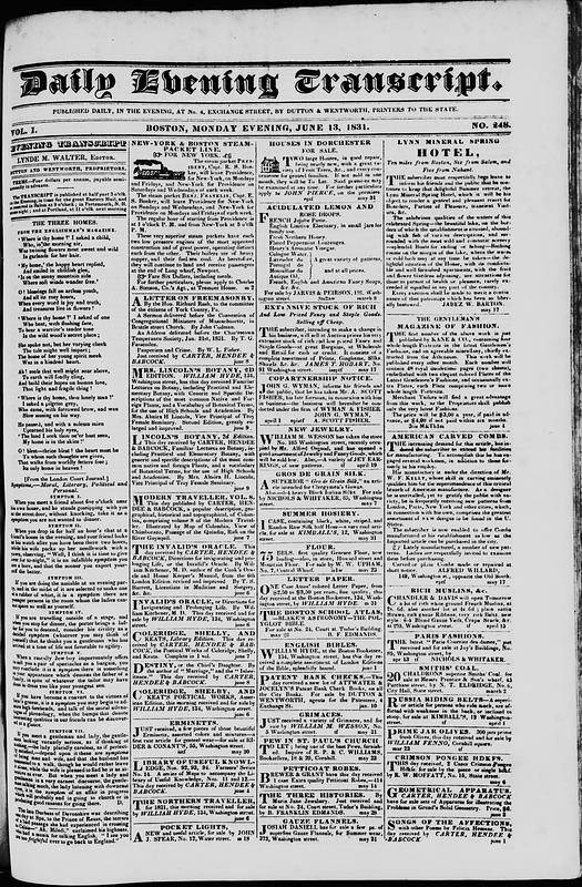 Daily Evening Transcript. June 13, 1831 - Digital Commonwealth