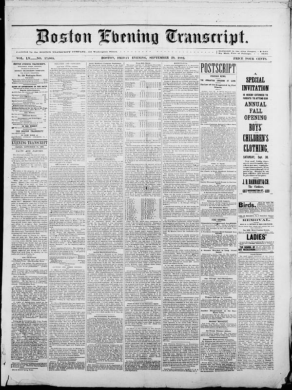 Boston Evening Transcript. September 29, 1882 - Digital Commonwealth