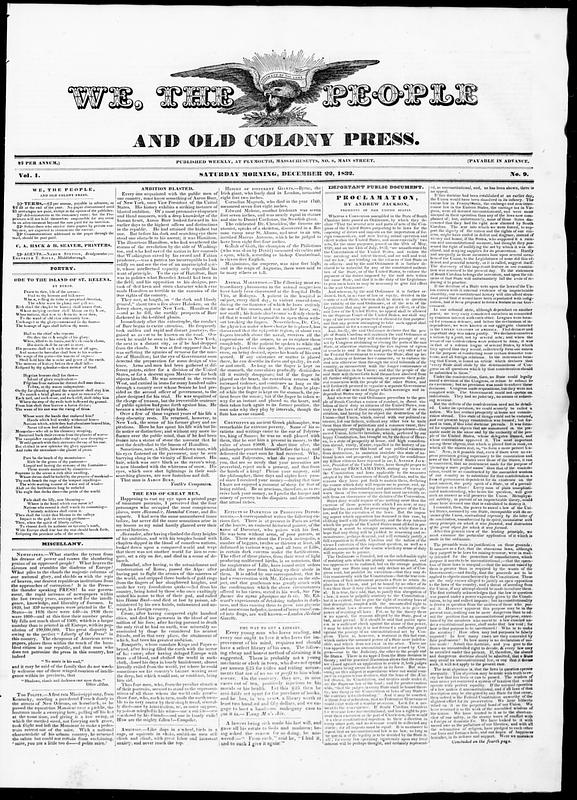 We, the People and Old Colony Press. December 22, 1832 - Digital ...