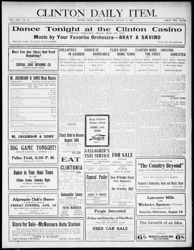 Clinton Daily Item. August 18, 1922 - Digital Commonwealth