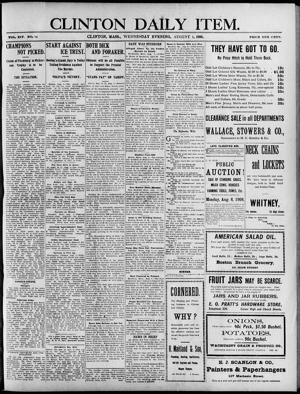 Clinton Daily Item. August 01, 1906 - Digital Commonwealth