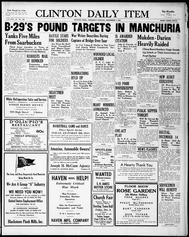 Clinton Daily Item. December 07, 1944 - Digital Commonwealth
