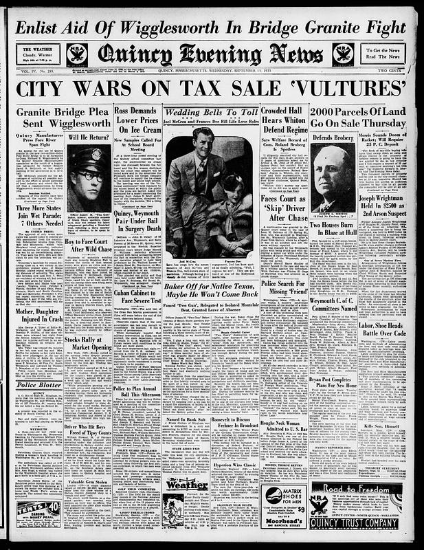 Quincy Evening News. September 13, 1933 - Digital Commonwealth