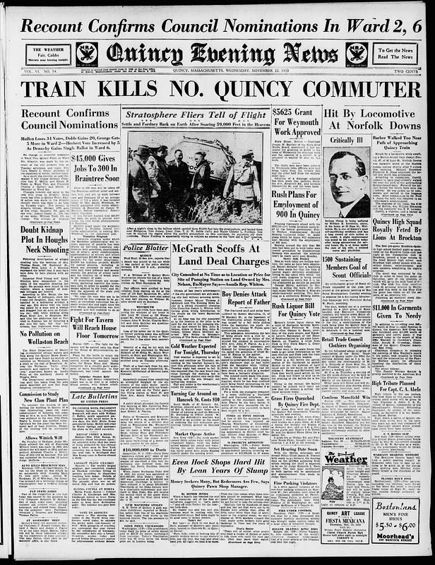 Quincy Evening News. November 22, 1933 - Digital Commonwealth