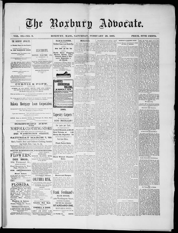 The Roxbury Advocate. February 28, 1885 - Digital Commonwealth