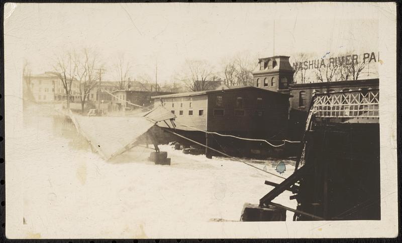 Main Street bridge destroyed by flood (Nashua River Paper Co. mill ...