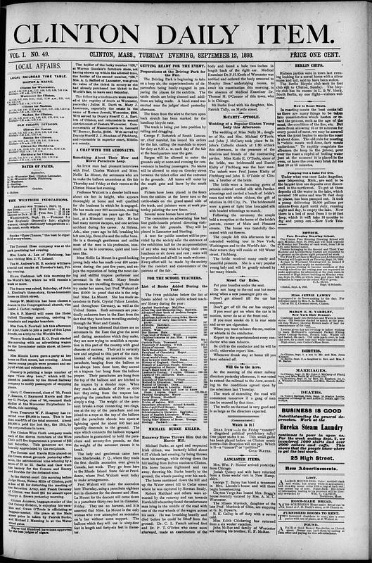Clinton Daily Item. September 12, 1893 - Digital Commonwealth
