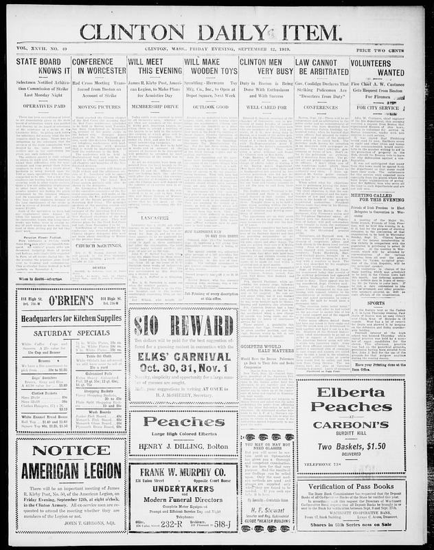 Clinton Daily Item. September 12, 1919 - Digital Commonwealth
