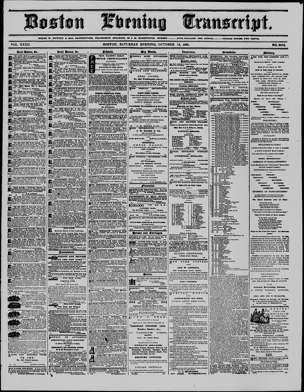 Boston Evening Transcript. October 12, 1861 - Digital Commonwealth