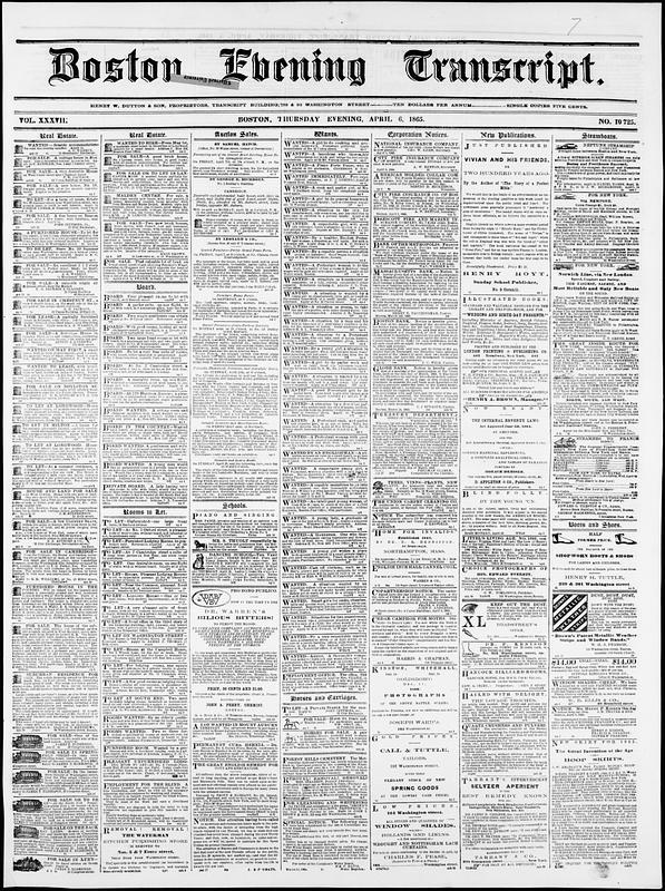 Boston Evening Transcript. April 06, 1865 - Digital Commonwealth