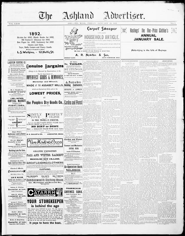 The Ashland Advertiser. January 29, 1892 - Digital Commonwealth