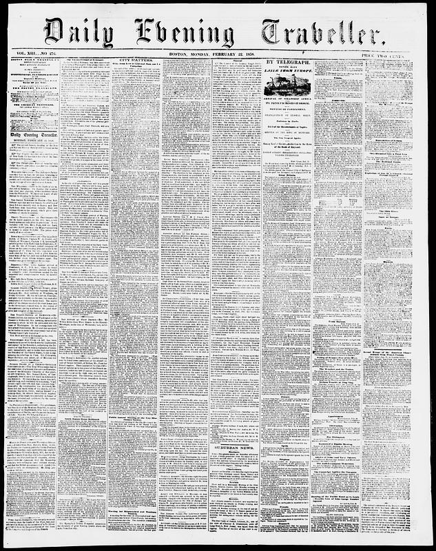 Daily Evening Traveller. February 22, 1858 - Digital Commonwealth