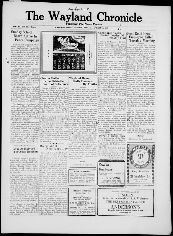 The Wayland Chronicle. January 08, 1937 - Digital Commonwealth