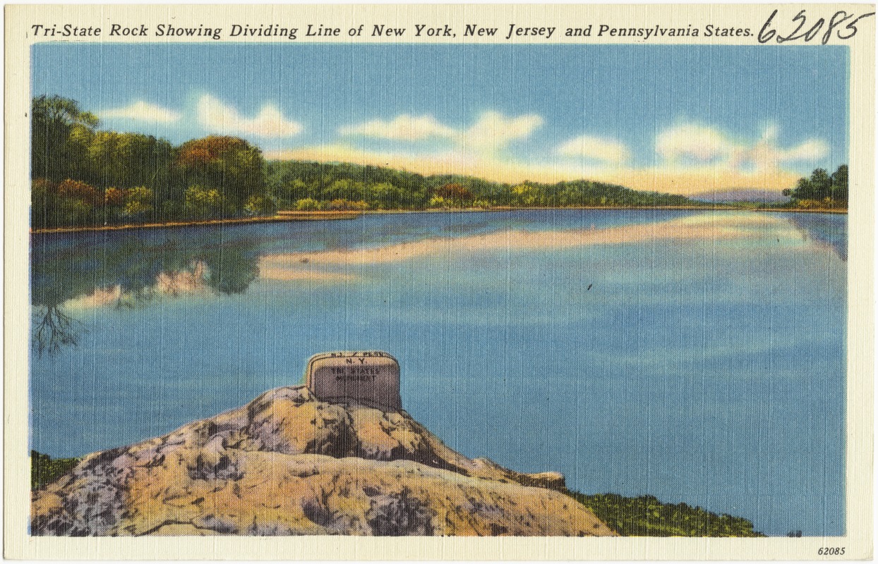 Tri-state rock showing dividing line of New York, New Jersey and ...