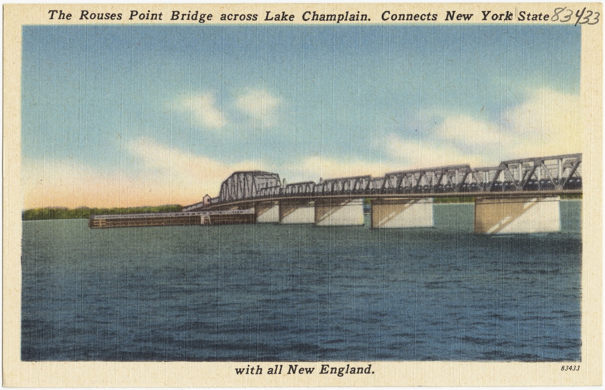The Rouses Point Bridge across Lake Champlain. Connects New York state ...