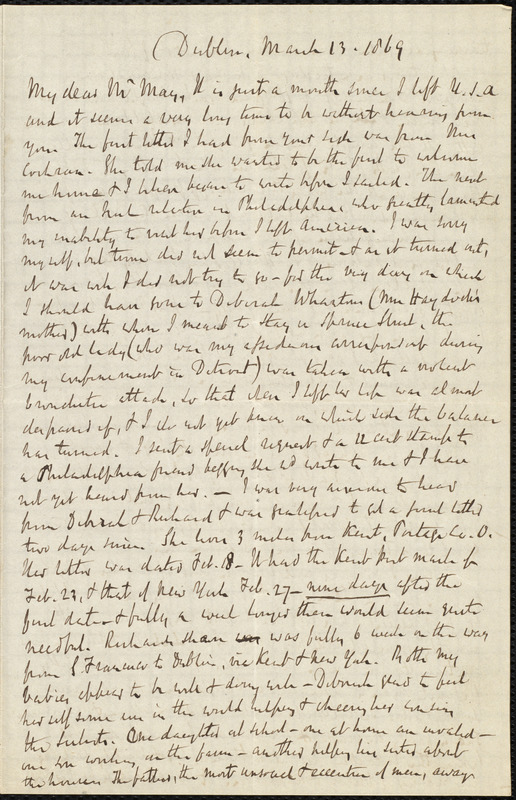 Letter from Richard Davis Webb, Dublin, to Samuel May, Jr., March 13 ...