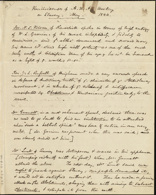 Notes of discussion in the annual meeting by Samuel May, Jr., May 1844 ...