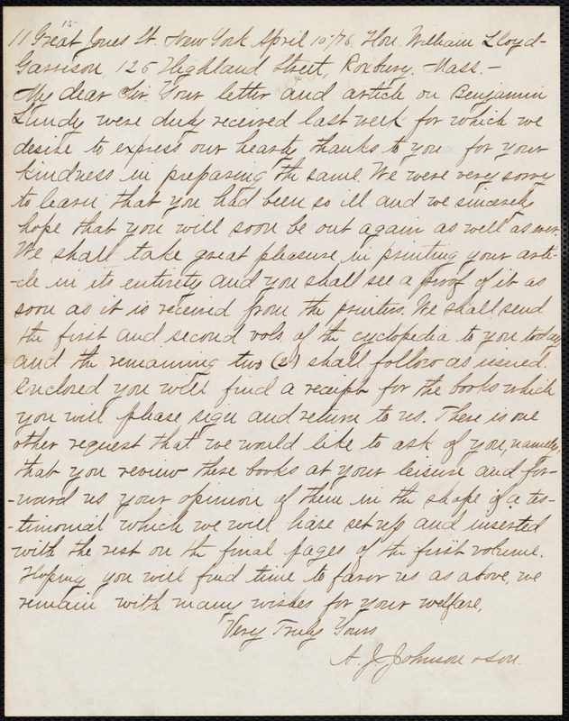 Letter from Alvin Jewett Johnson, New York, [N.Y.], to William Lloyd ...