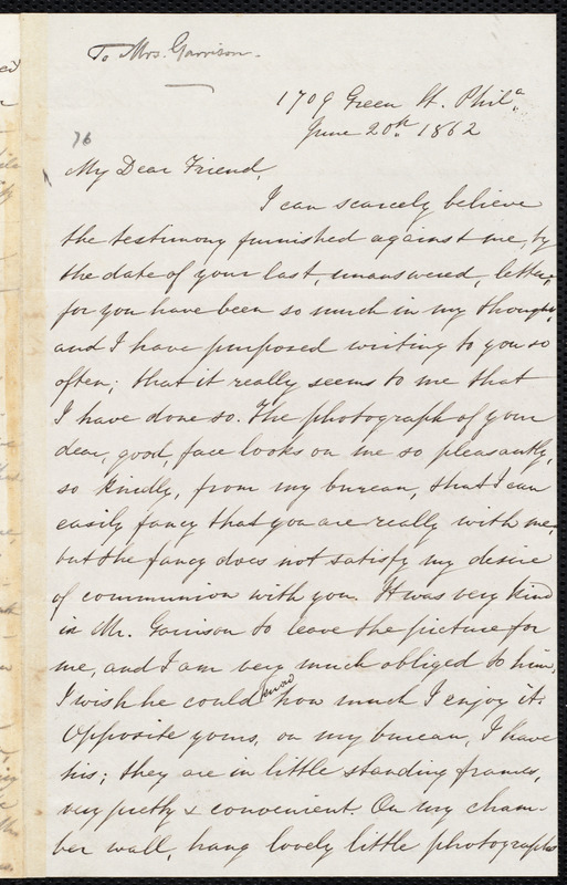 Letter from Mary Grew, Phila[delphia], [Pa.], to Helen Eliza Garrison ...
