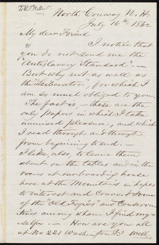 Letter from John Turner Sargent, Conway, N.H., to William Lloyd ...