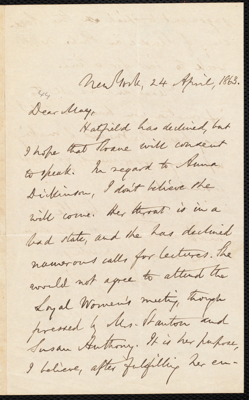 Letter from Oliver Johnson, New York, [N.Y.], to Samuel May, Jr., 24 ...