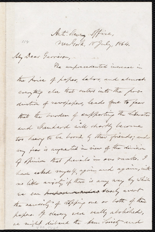 Letter from Oliver Johnson, New York, [N.Y.], to William Lloyd Garrison ...