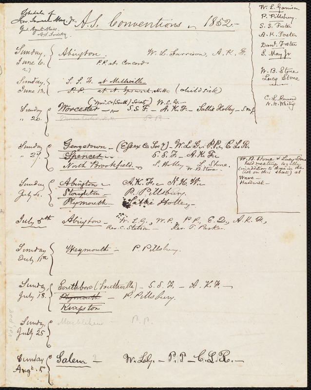Schedule of Rev. Samuel May Jr. A.S. Conventions, 1852 - Digital ...