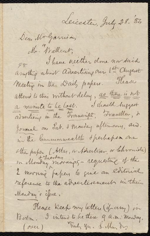 Letter from Samuel May, Jr., Leicester, to William Lloyd Garrison and ...