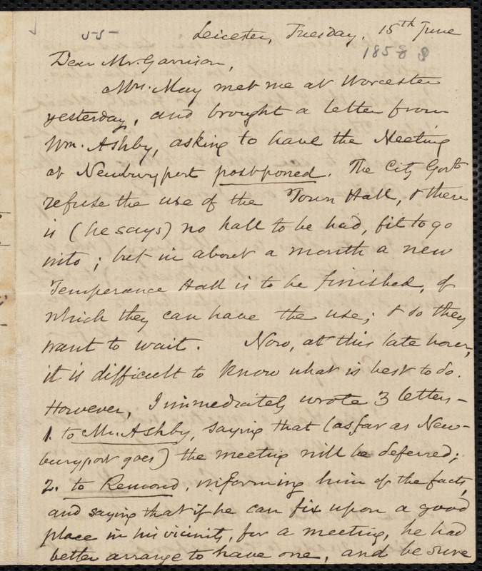 Letter from Samuel May, Jr., to William Lloyd Garrison, Tuesday, 15th ...