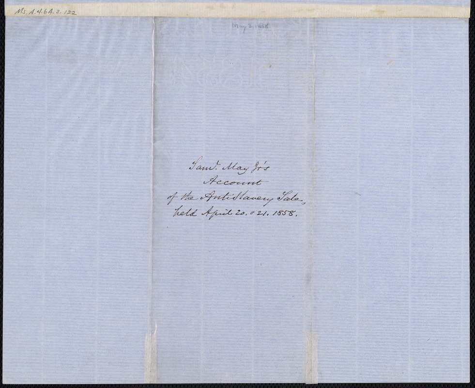 Samuel May Jr., in account with Supplementary Anti-Slavery Sale, April ...
