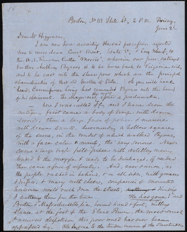 Letter from Samuel May, Jr., Boston [Mass.], No 113 State St, to Thomas ...