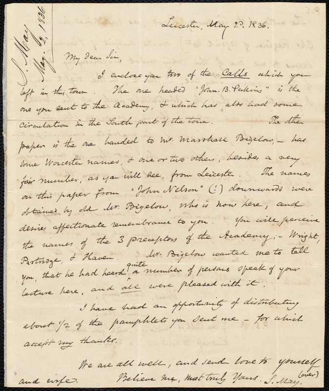 Letter from Samuel May, Jr., Leceister, to Samuel Joseph May, May 20 ...