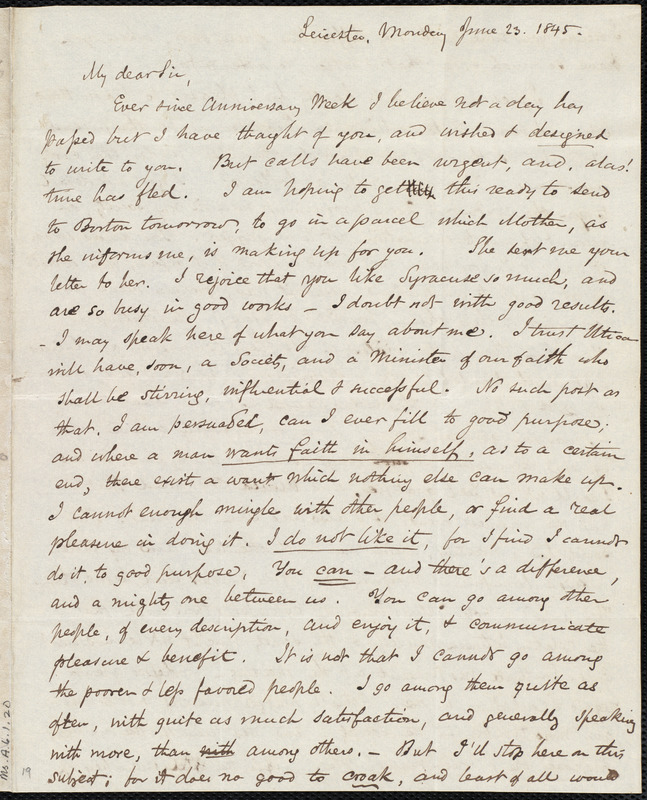 Letter from Samuel May, Jr., Leicester, to Samuel Joseph May, Monday ...