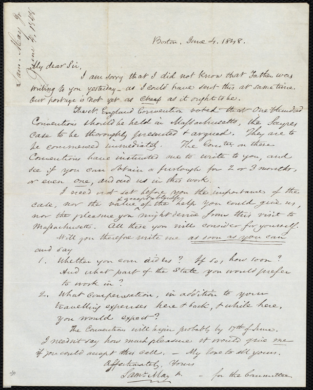 Letter from Samuel May, Jr., Boston, to Samuel Joseph May, June 4, 1848 ...