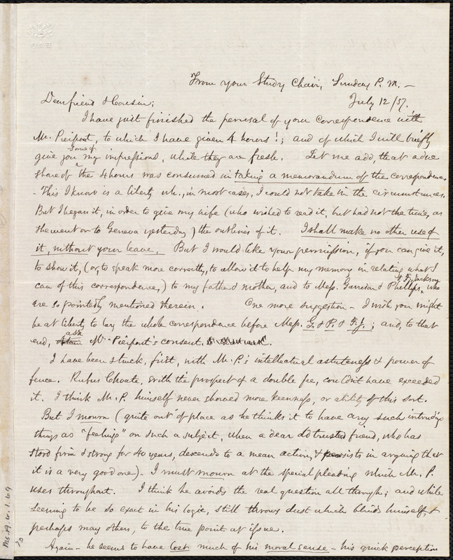 Letter from Samuel May, Jr., [Syracuse], to Samuel Joseph May, July 12 ...