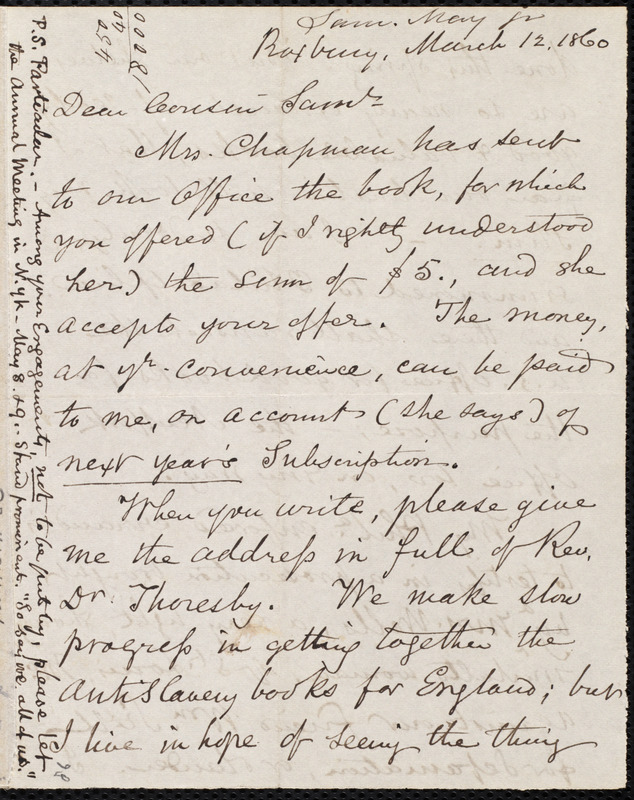 Letter from Samuel May, Jr., Roxbury, to Samuel Joseph May, March 12 ...