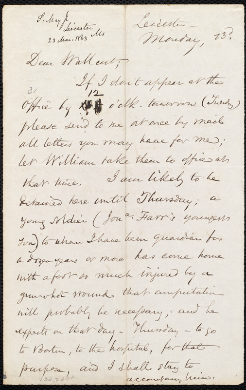 Letter from Samuel May, Jr., Leicester [Mass.], to Robert Folger ...