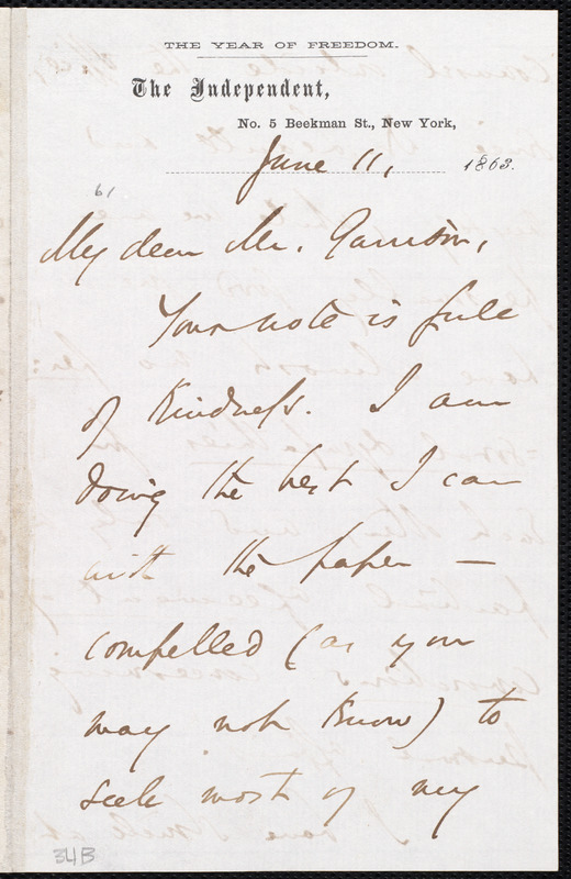 Letter from Theodore Tilton, No.5 Beekman St., New York [N.Y.], to ...