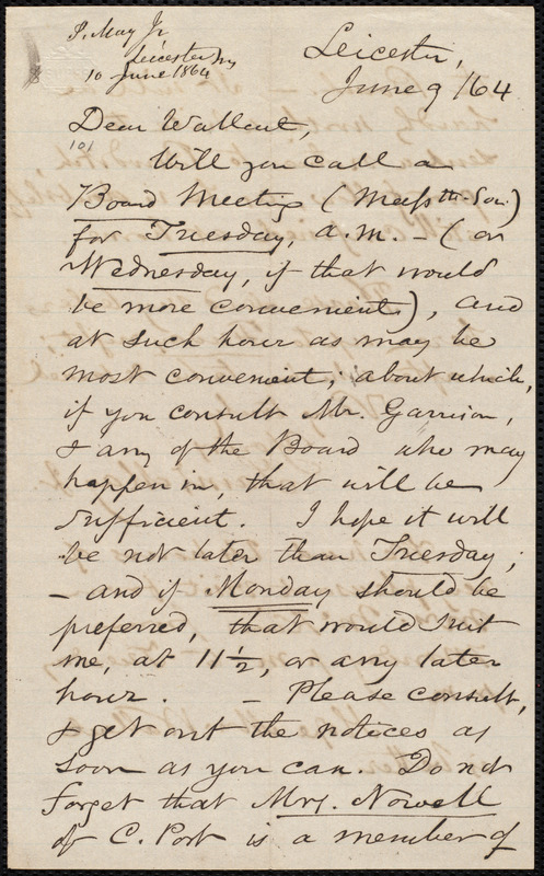 Letter from Samuel May, Jr., Leicester [Mass.], to Robert Folger ...