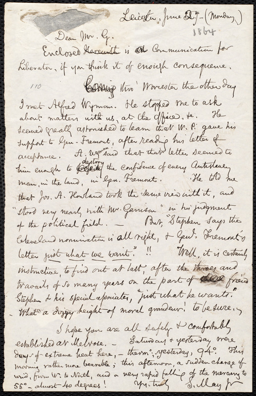 Letter from Samuel May, Jr., Leicester [Mass.], to William Lloyd ...