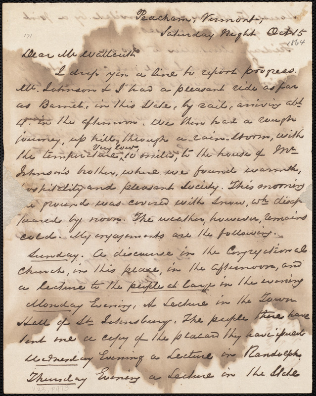 Letter from George Thompson, Peacham (Vt.), to Robert Folger Wallcut ...
