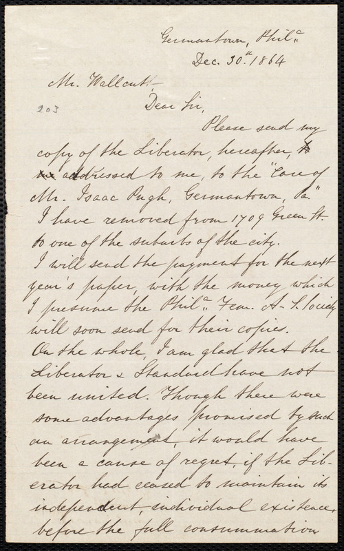 Letter from Mary Grew, Germantown, Phil[adelphia] [Pa.], to Robert ...
