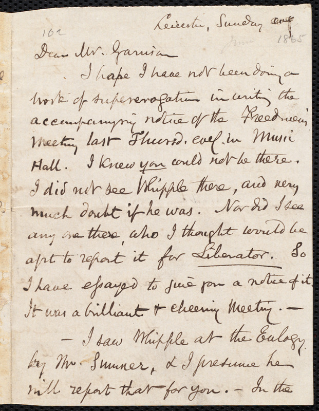 Letter from Samuel May, Jr., Leicester [Mass.], to William Lloyd ...