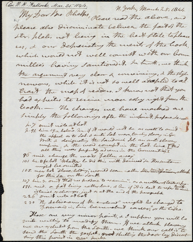 Letter from William Allen Hallock, N York, to Amos Augustus Phelps, March 25, 1844 - Digital ...