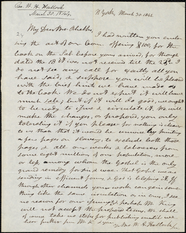 Letter from William Allen Hallock, N York, to Amos Augustus Phelps, March 30, 1844 - Digital ...