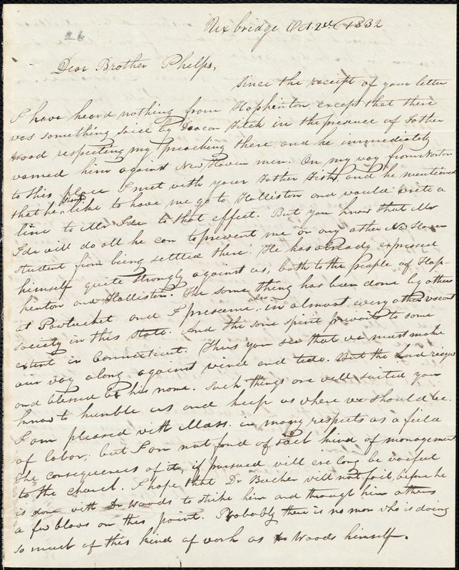 Letter from Mason Grosvenor, Uxbridge, to Amos Augustus Phelps, Oct. 2d 1832 - Digital Commonwealth
